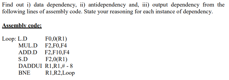 Solved Find out i) data dependency, ii) antidependency and, | Chegg.com
