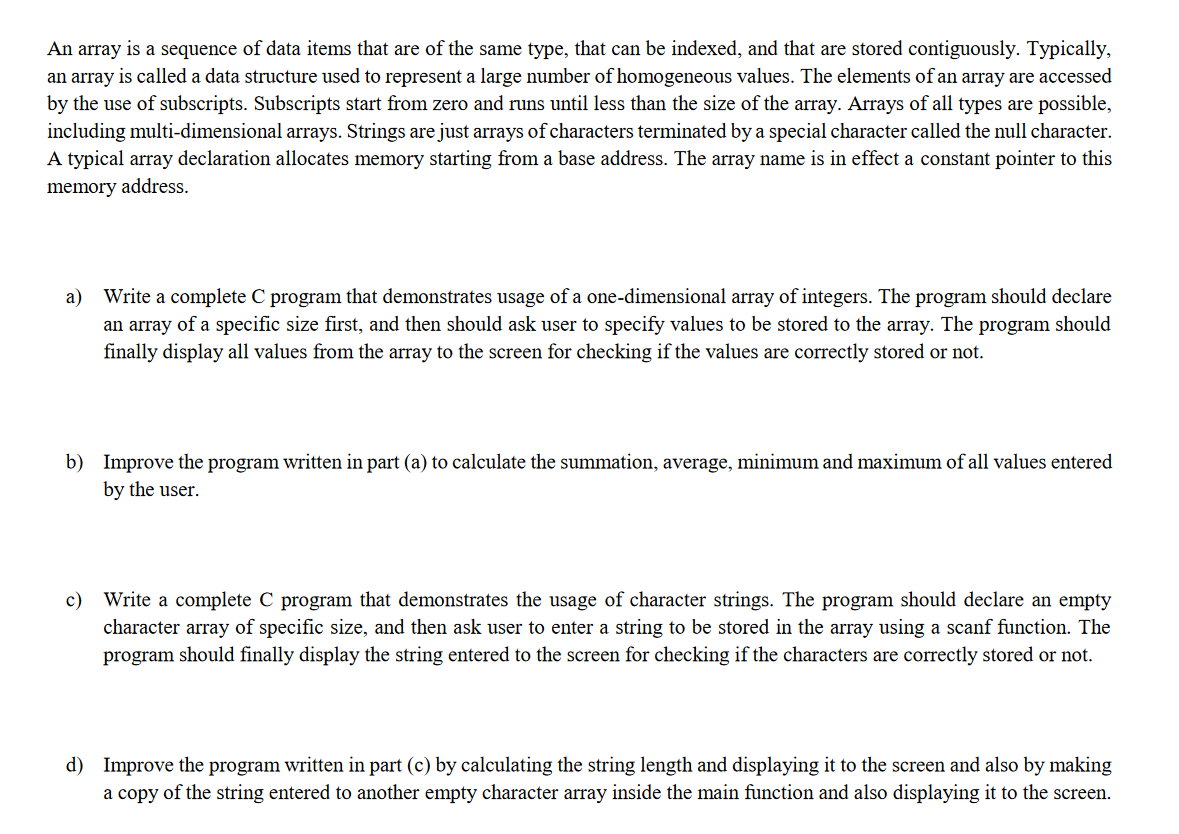 Solved An array is a sequence of data items that are of the | Chegg.com