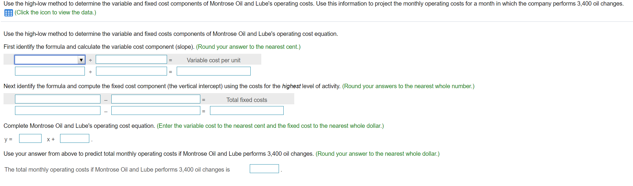 Solved Use the high-low method to determine the variable and | Chegg.com