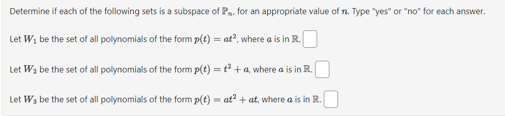 Determine if each of the following sets is a subspace | Chegg.com