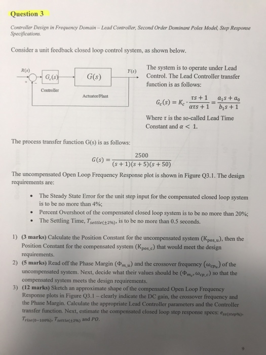 Solved Question 3 Controller Design in Frequency Domain - | Chegg.com