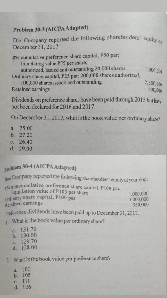 Solved Problem 30-3 (AICPAAdapted) Dix Company reported the | Chegg.com
