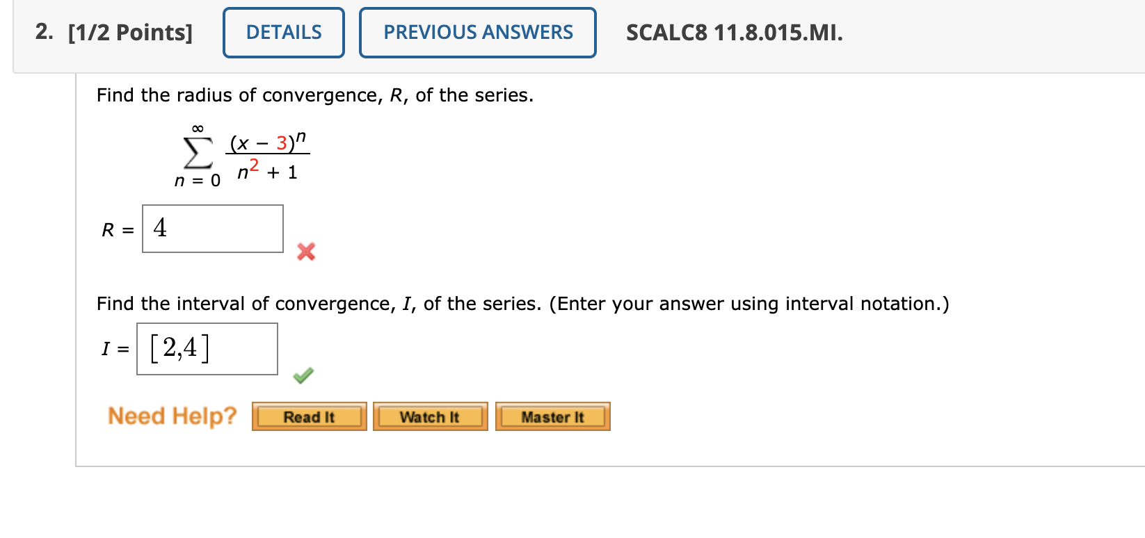 Solved 2. [1/2 Points] DETAILS PREVIOUS ANSWERS SCALC8 | Chegg.com
