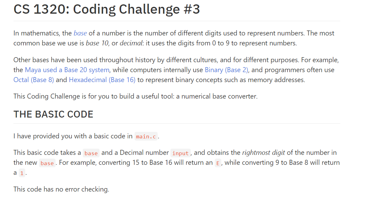 Solved CS 1320: Coding Challenge #3 In mathematics, the base | Chegg.com