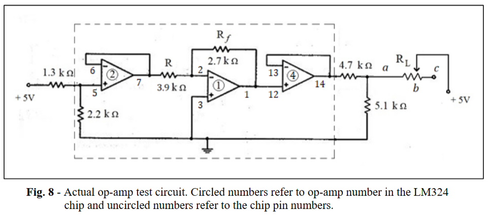 Fig. 8 - Actual op-amp test circuit. Circled numbers | Chegg.com