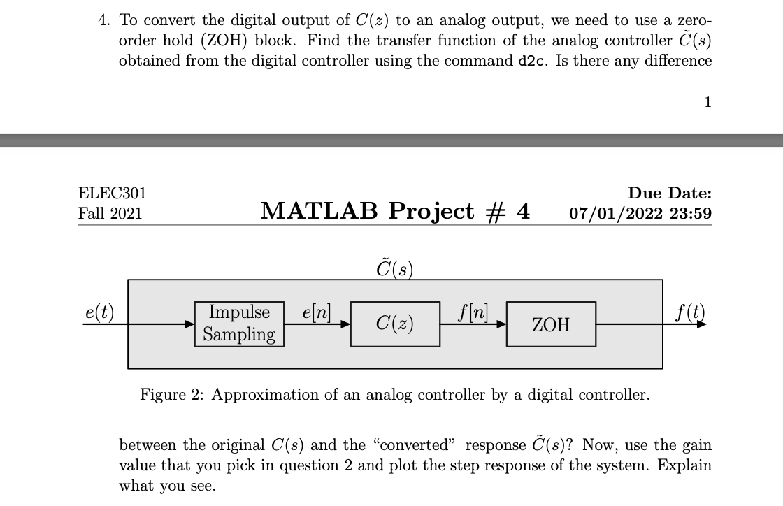 4. To convert the digital output of C(z) to an analog | Chegg.com