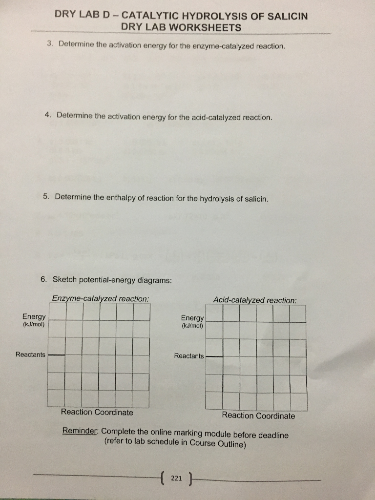 DRY LAB D-CATALYTIC HYDROLYSIS OF SALICIN DRY LAB | Chegg.com