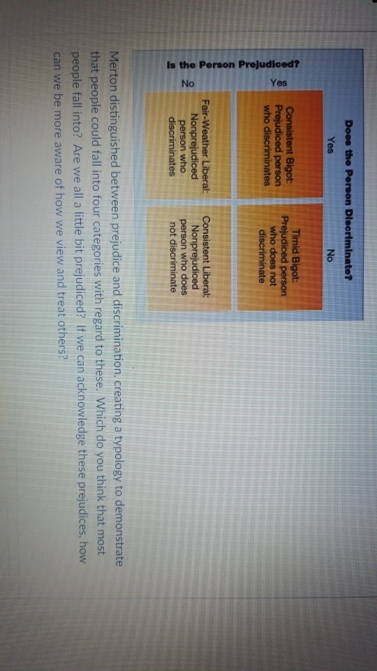 Does the Person Dlscriminate? Yes No Timid Bigot: 8 | Chegg.com
