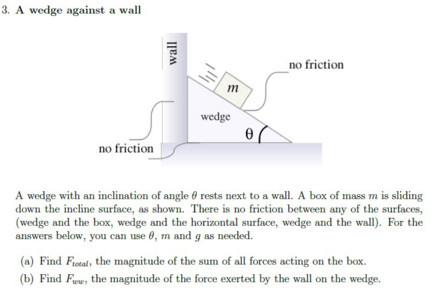 Solved 3. A wedge against a wall wall 111 no friction m | Chegg.com