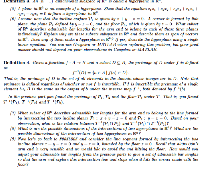 Solved Definition 3. An (n-1)-dimenswonal subspace of R'' is | Chegg.com