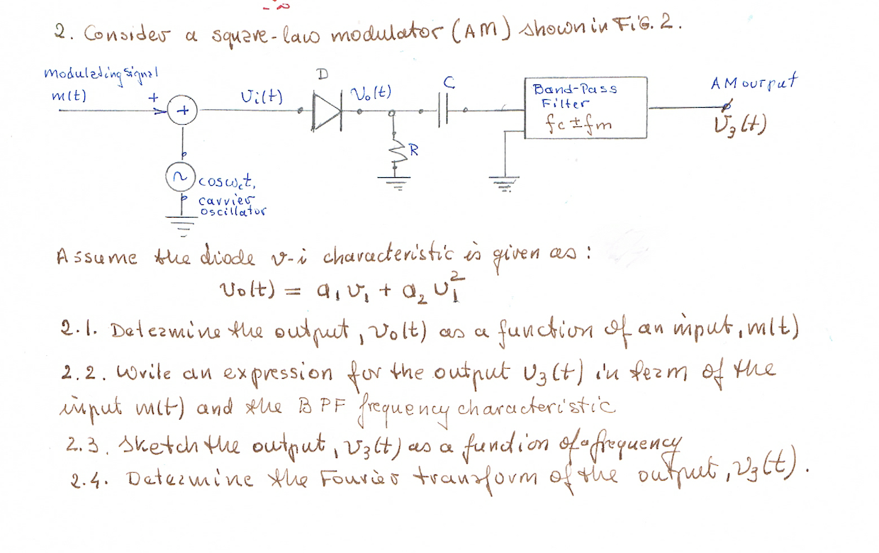 Solved D 2. Consides a square-law modulator (AM) shown in | Chegg.com