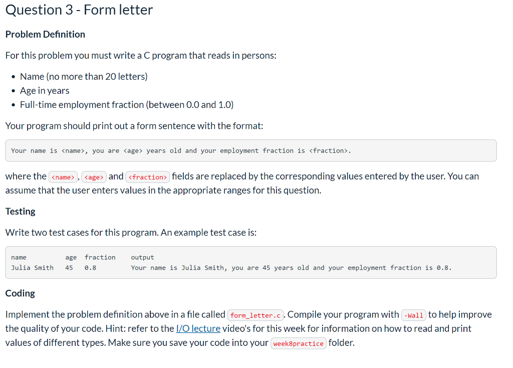 Solved Question 3 - Form letter Problem Definition For this | Chegg.com