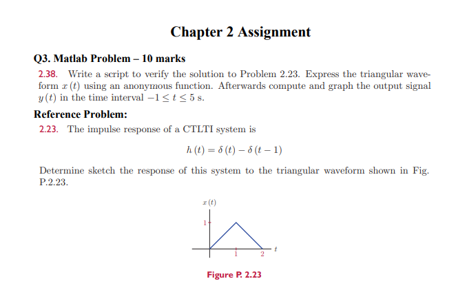 Chapter 2 Assignment Q3. Matlab Problem - 10 marks | Chegg.com