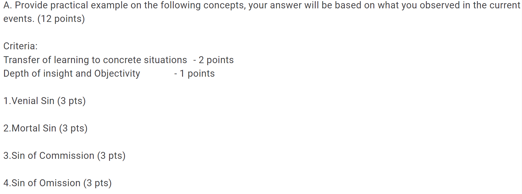 Solved A. Provide practical example on the following | Chegg.com