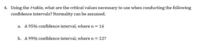 Solved 4. Using the t-table, what are the critical values | Chegg.com