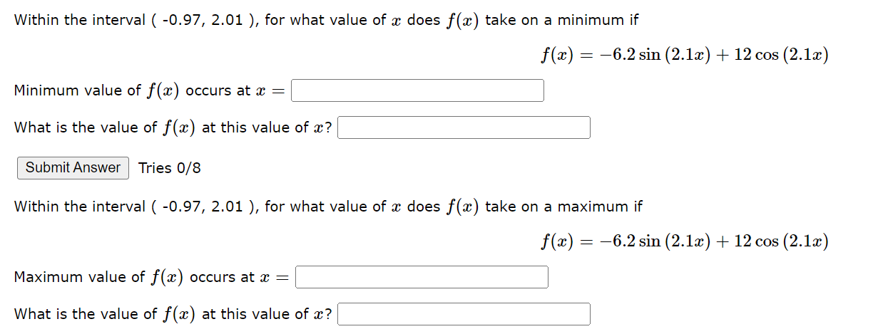 Solved Within the interval (-0.97,2.01), ﻿for what value of | Chegg.com