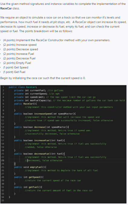 Solved Use the given method signatures and instance | Chegg.com
