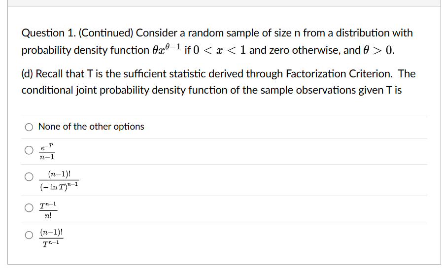 Solved Question 1. (Continued) ﻿Consider a random sample of | Chegg.com