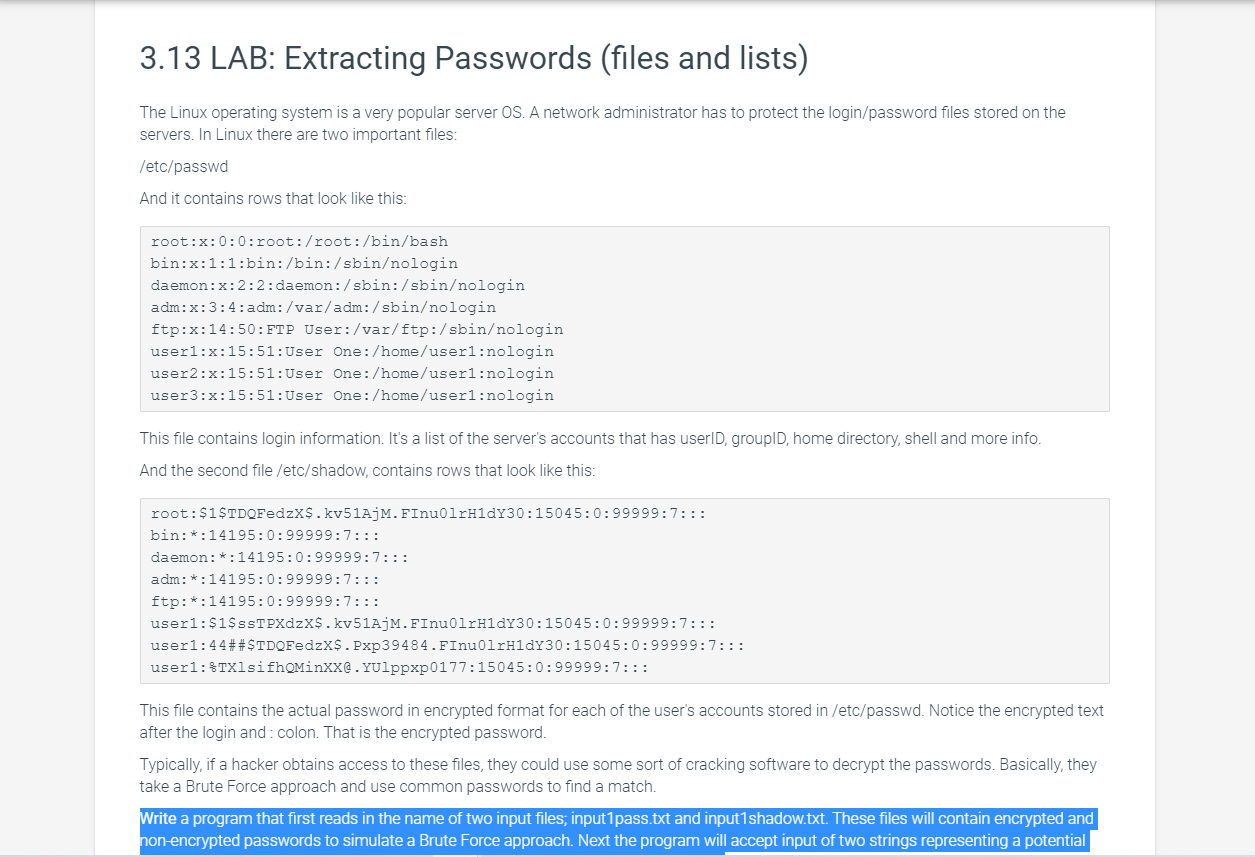 Solved 3 13 LAB Extracting Passwords files And Lists The Chegg