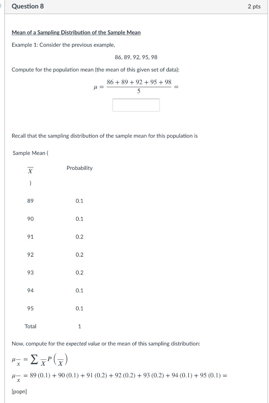 Solved Question 5 2 pts Constructing the Sampling | Chegg.com