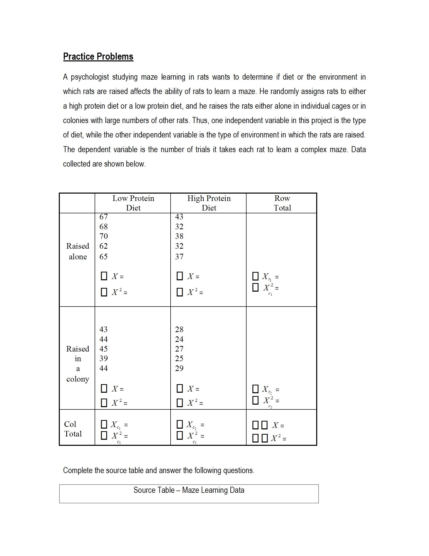 Solved Practice Problems A psychologist studying maze | Chegg.com
