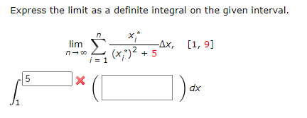 Solved Express the limit as a definite integral on the given | Chegg.com