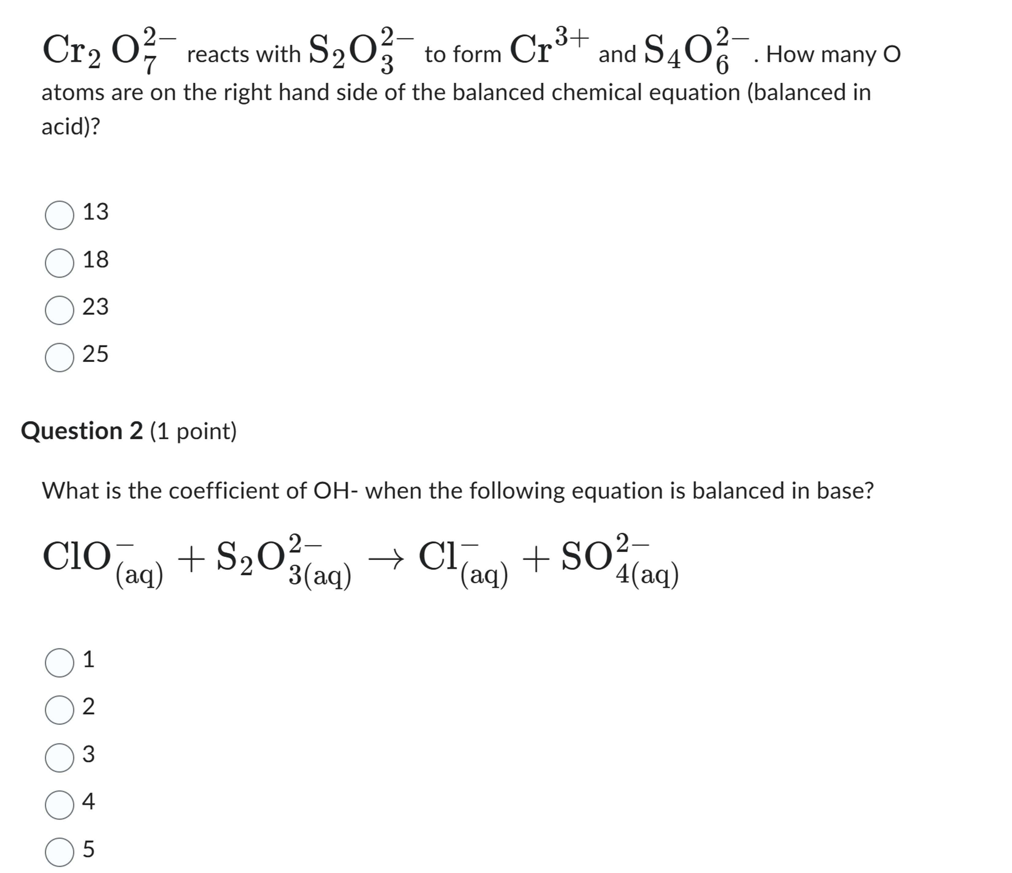 Solved Cr2O72- ﻿reacts with S2O32- ﻿to form Cr3+ ﻿and | Chegg.com