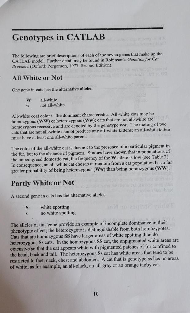Genotypes in CATLAB The following are brief | Chegg.com