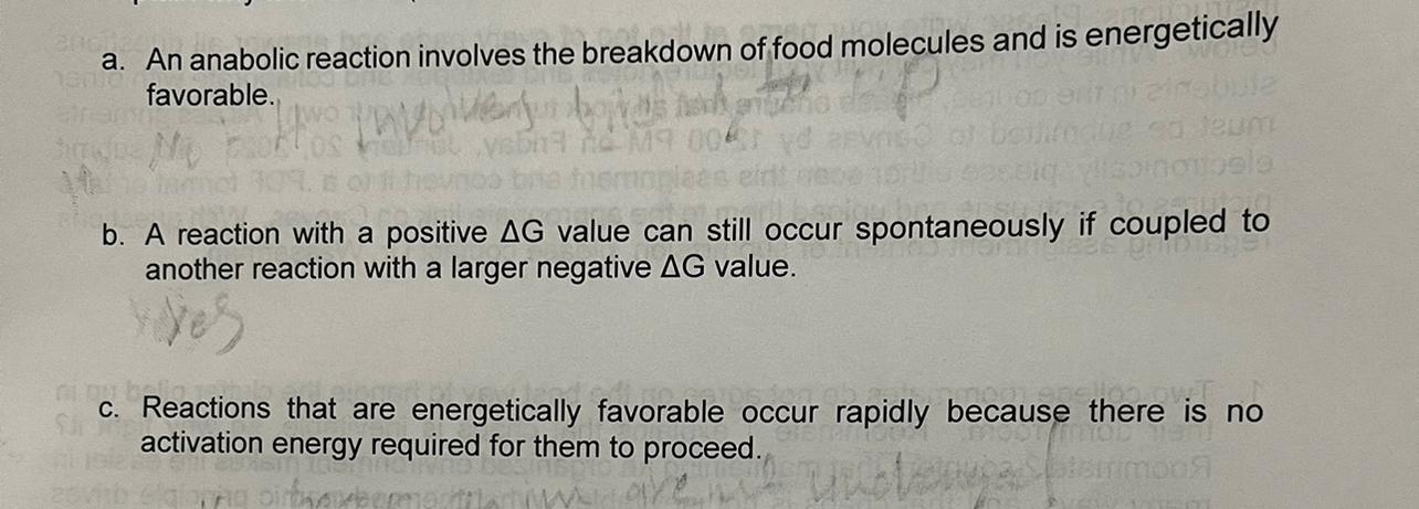 Solved a. An anabolic reaction involves the breakdown of | Chegg.com