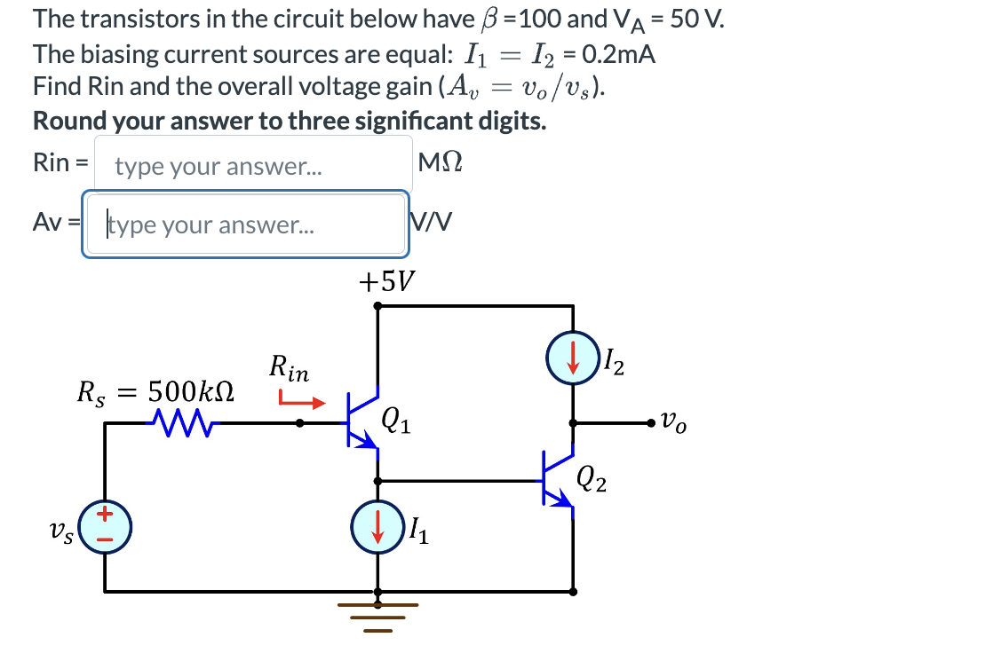 Solved The transistors in ﻿the circuit below have β=100 ﻿and | Chegg.com