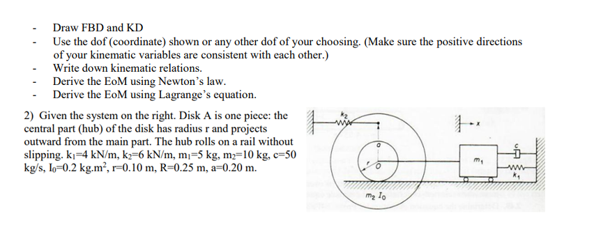 Solved - Draw FBD and KD - Use the dof (coordinate) shown or | Chegg.com
