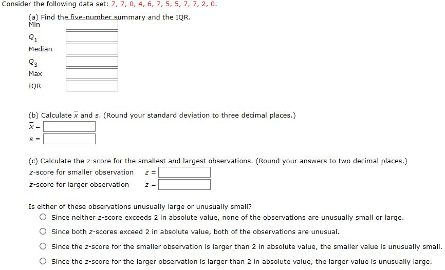 Solved Consider the following data set: 7, 7, 0, 4, 6, 7, 5, | Chegg.com