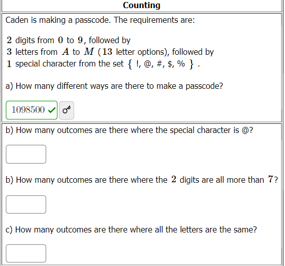 Solved Caden is making a passcode. The requirements are: 2 | Chegg.com
