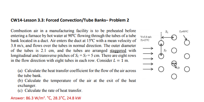 Solved T=90°C CW14-Lesson 3.3: Forced Convection/Tube Banks- | Chegg.com