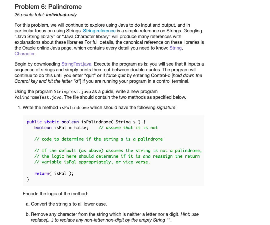Solved Problem 6 Palindrome 25 Points Total Chegg