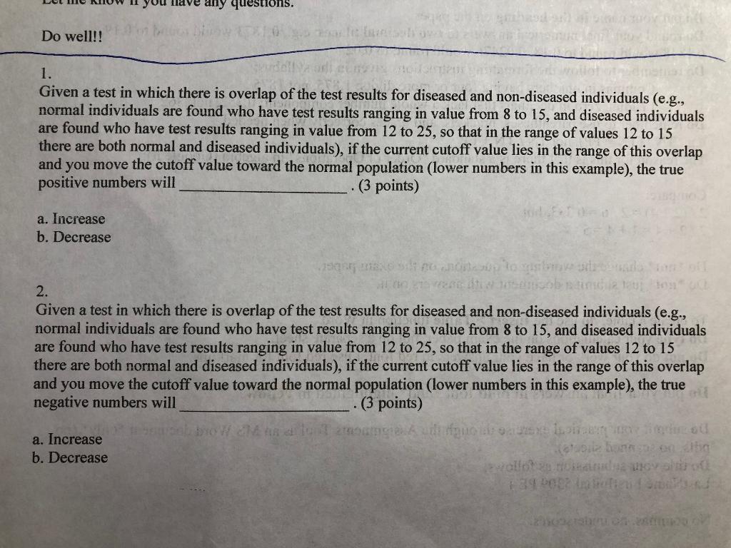 Solved 1. Given a test in which there is overlap of the test | Chegg.com