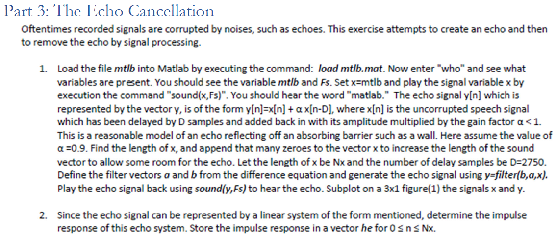 Part 3: The Echo Cancellation Oftentimes recorded | Chegg.com