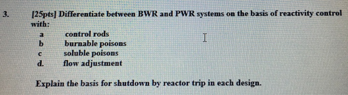 Solved Differentiate between BWR and PWR systems on the | Chegg.com