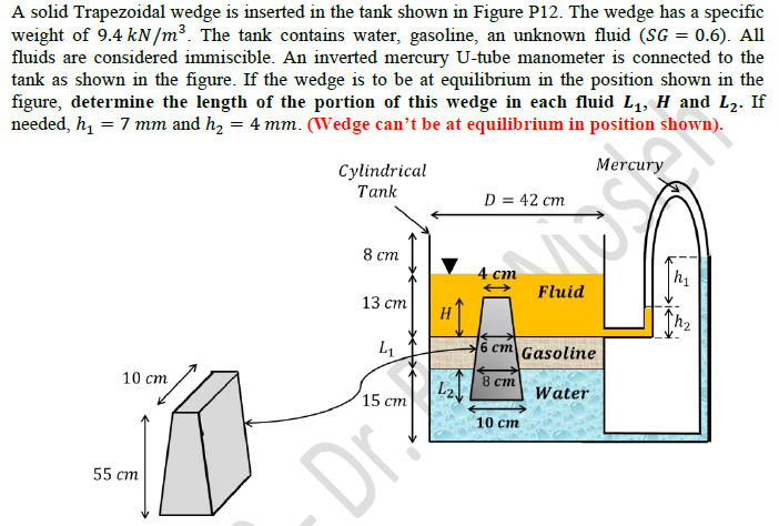 Solved A solid Trapezoidal wedge is inserted in the tank | Chegg.com