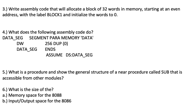 Solved 3 Write Assembly Code That Will Allocate A Block Of 