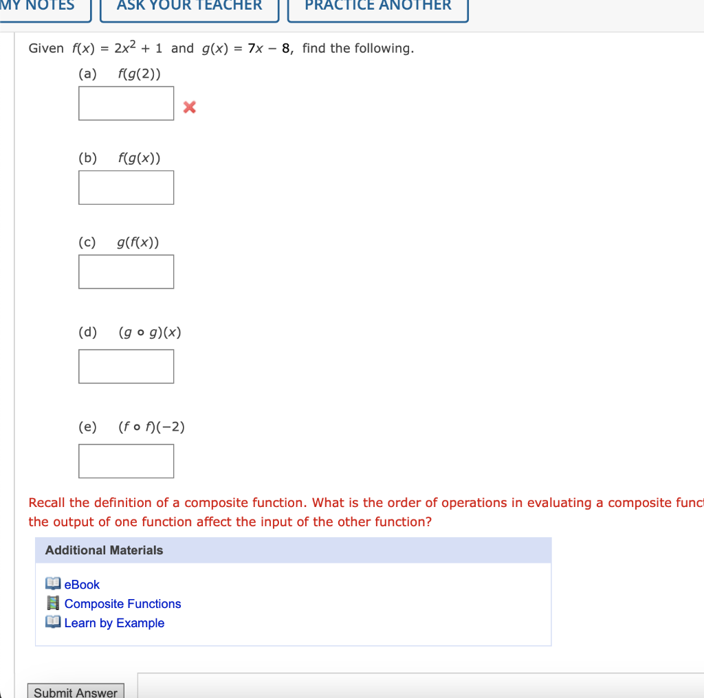 Solved Given F X 2x2 1 And G X 7x − 8 Find