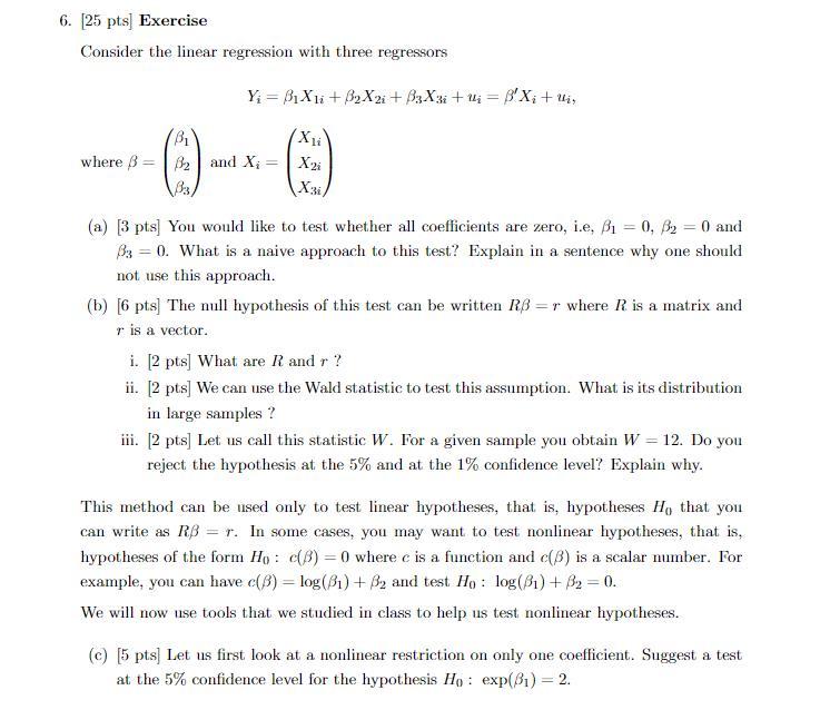 6. [25 pts] Exercise Consider the linear regression | Chegg.com