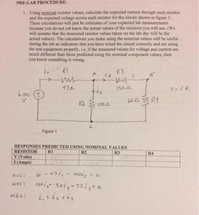 Solved PRE-LAB PROCEDURE: Using nominal resistor values, | Chegg.com