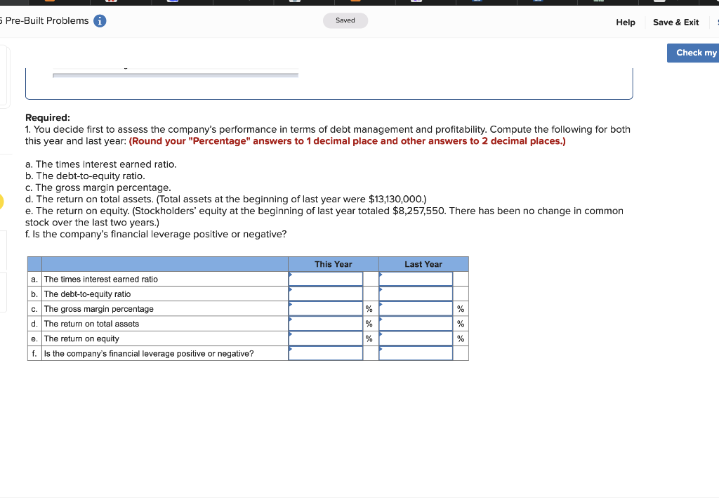 Solved Pre-Built Problems Saved Help Save & Exit Check my | Chegg.com