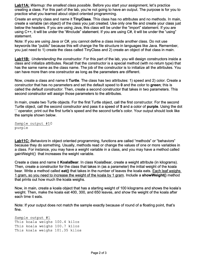 Solved Lab11A: Warmup: the smallest class possible. Before | Chegg.com