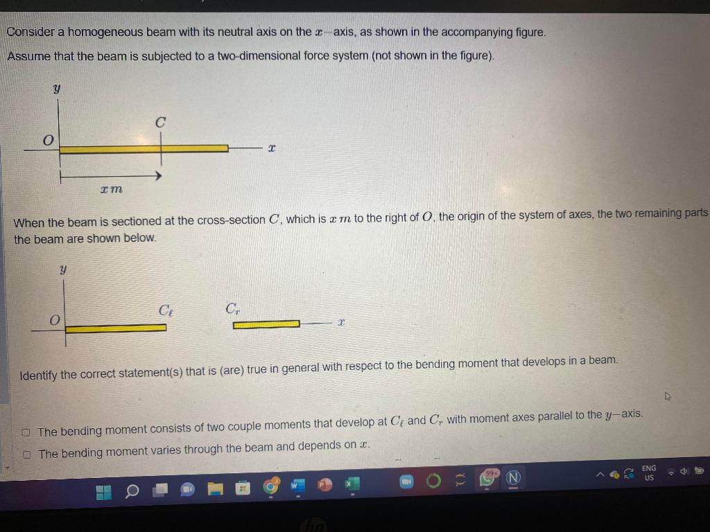 Solved Consider a homogeneous beam with its neutral axis on | Chegg.com