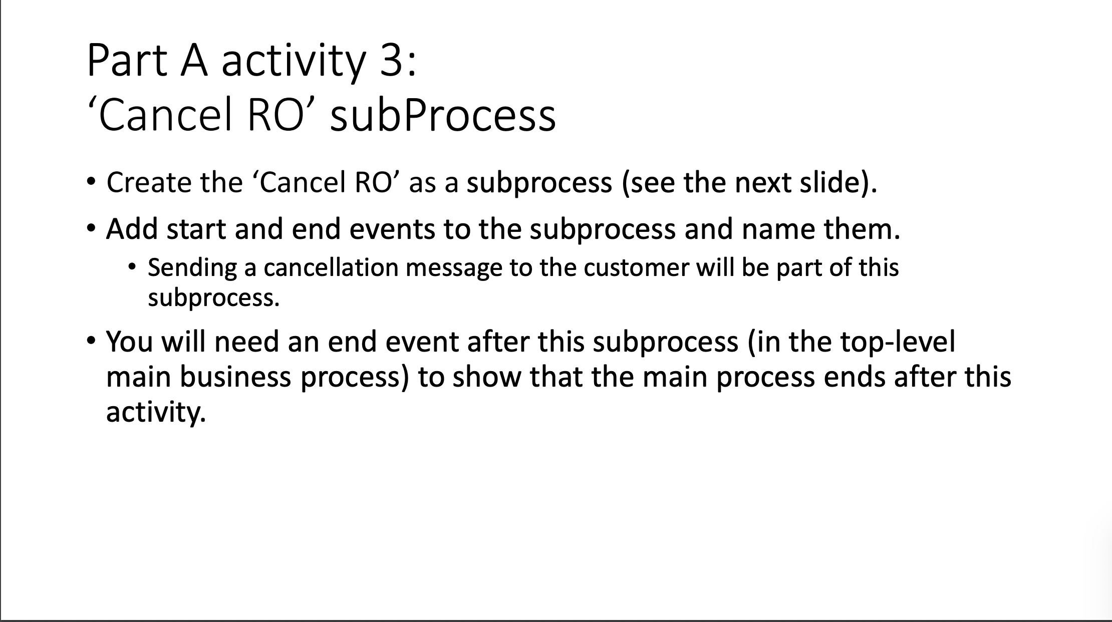 Part A activity 1 : 'Approve RO' subProcess - Create | Chegg.com
