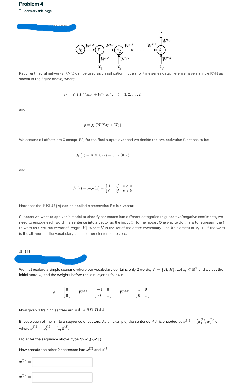 Solved Problem 4 Q Bookmark this page Recurrent neural | Chegg.com