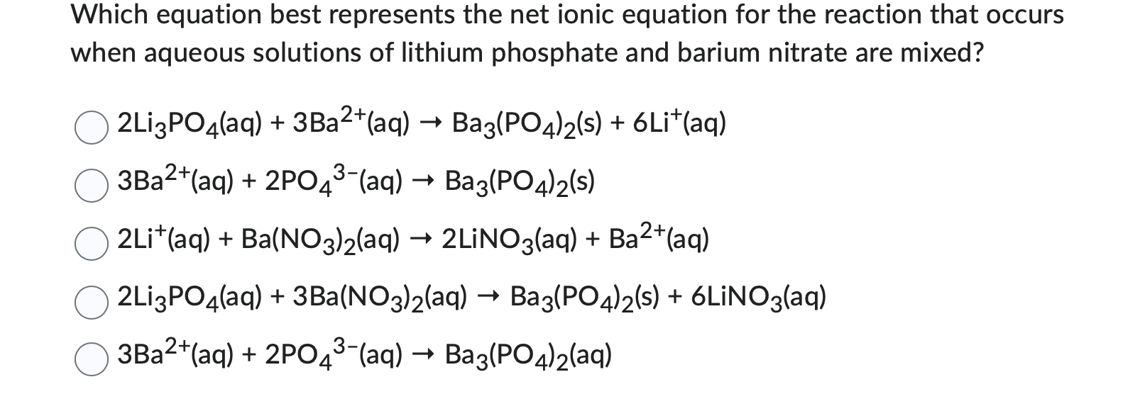 Solved Which equation best represents the net ionic equation | Chegg.com