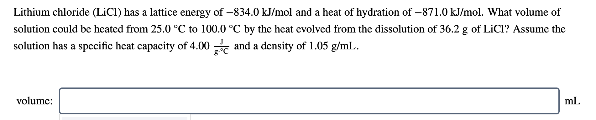 Solved Lithium chloride (LiCl) has a lattice energy of | Chegg.com